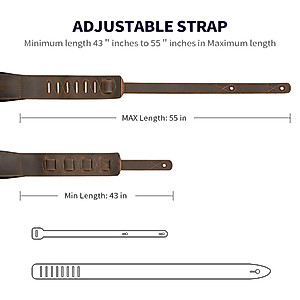 BestSounds Guitar Strap Leather 3 Inch Wide Full Grain Padded Soft Leather Strap for Acoustic, Electric and Bass Guitars (Whiskey Brown)