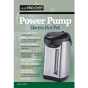 ProChef, 5, M PC7060 Electric Hot Urn, Stainless Steel, Quart, Double Power Pump, Water, Safety Lock, Reboil and Keep Warm Options, Manual Dispenser