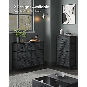 SONGMICS Dresser for Bedroom, Chest of Drawers, Closet Organizer and Storage Cabinet with 7 Fabric Drawers, Metal Frame, Ebony Black and Ink Black ULTS117B01