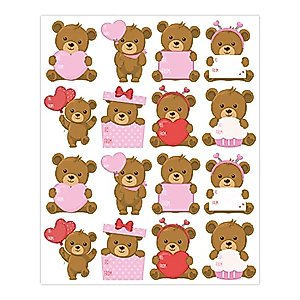 15Pcs Valentine's Day Gift Wrapping Stickers Valentines Bear Gift Tags Stickers Decoration, Valentines Name Writable Labels Decals Party Supplies Package Envelope Seals Cards Decoration