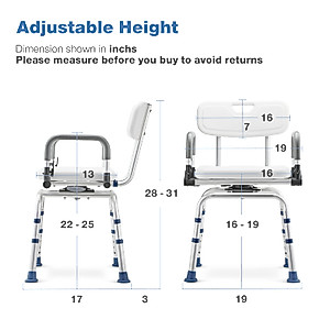 GreenChief Swivel Shower Chair for Inside Shower - Handicap Bath Chair with Drop Arms and Back, 360 Degree Rotating Shower Seat for for Elderly and Disabled (300 LB)