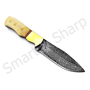 Smart & Sharp Custom Handmade Damascus Steel Hunting Knife/Skinning Knife AA-17285 (Natural Bone)
