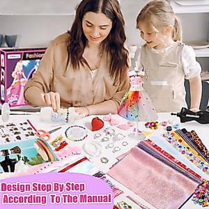 Jumlys 600+PCS Fashion Designer Kits for Girls Ages 6, 7, 8, 9, 10, 11, 12, Sewing Kits with 4 Mannequins for Kids Ages 6-8, 8-12, DIY Arts and Crafts Kits for Girls, Perfect Birthday Christmas Gift