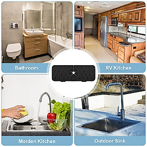 Ainiv Kitchen Sink Splash Guard, Silicone Faucet Handle Drip Catcher Tray, Multifunctional Countertop Protector Mat for Kitchen Sink, Sink Mat for RV and Farmhouse (Black, 5.3" x14.6")