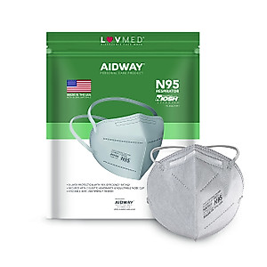 Aidway N95 Respirator - Made in USA - Protection from Dust & Airborne Contaminants - Disposable - 10 Count - Grey