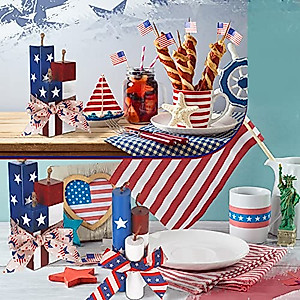 6 Pcs 4th of July Tiered Tray Decor July 4th Firework Tiered Tray Sign Patriotic Memorial Day Centerpieces Rustic Fireworks Wood Sign Independence Day Wooden Table Decor for Home Tables