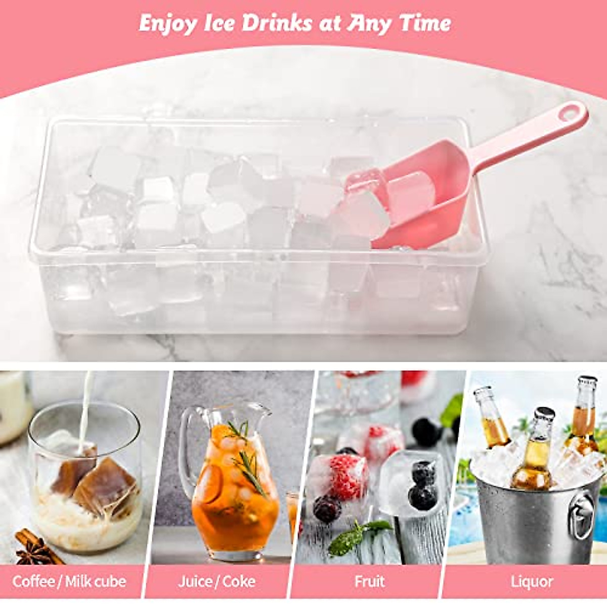 Food-grade Silicone Ice Cube Tray with Lid and Storage Bin for Freezer, Easy-Release 36 Small Nugget Ice Tray with Spill-Resistant Cover&Bucket, Flexible Ice Cube Molds with Ice Container, Scoop Cover