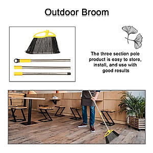 Outdoor Broom with 57” Long Handle, Heavy Duty Broom with Stiff Bristles,Angle Sweeping Broom for Floor Cleaning Garage Patio Garden House and Kitchen