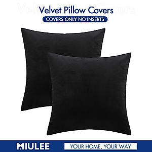 MIULEE Pack of 2, Velvet Soft Solid Decorative Square Throw Pillow Covers Set Cushion Cases Pillowcases for Home, Sofa Bedroom Car 18 x 18 Inch 45 x 45 Cm, Black