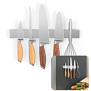Ninonly 10 Inch Magnetic Knife Holder for Refrigerator, Stainless Steel Double Sided Magnet Knife Strip for Wall, No Drilling Magnetic Knife Rack with Powerful Magnetic Pull Force Fridge Applicable