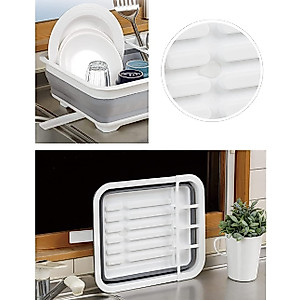 LLygezze Collapsible Dish Drying Rack, Silica Gel Drain Rack with Swivel Sprout for Kitchen Counter RV Campers Portable Dinnerware Organizer(Gray)
