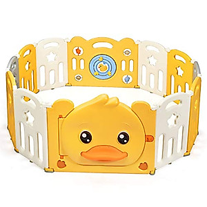 HONEY JOY Baby Play Yard, 12 Panel Psyduck Foldable Baby Gate Playpen, Anti-Slip Rubber Base & Suction, Indoor Safety Baby Fence for The House, Extra Large Anti-Fall Play Pen for Toddler