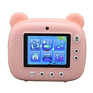 Kids Camera 1050 MAh Battery 3 Games HD Children Camera 2.4 Inch HD Screen for Gifts (Pink)