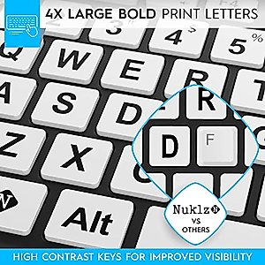 Nuklz N Magnus 325 | Wireless Large Print Full Size Computer Keyboard | High Contrast Black & White Keys | Soft Buttons | Ideal for Visually Impaired, Beginners and Seniors | Plug & Play