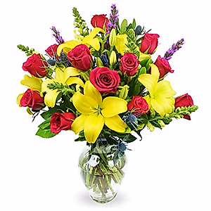 BENCHMARK BOUQUETS - Joyful Wishes (Glass Vase Included), Next-Day Delivery, Gift Fresh Flowers for Birthday, Anniversary, Get Well, Sympathy, Graduation, Congratulations, Thank You