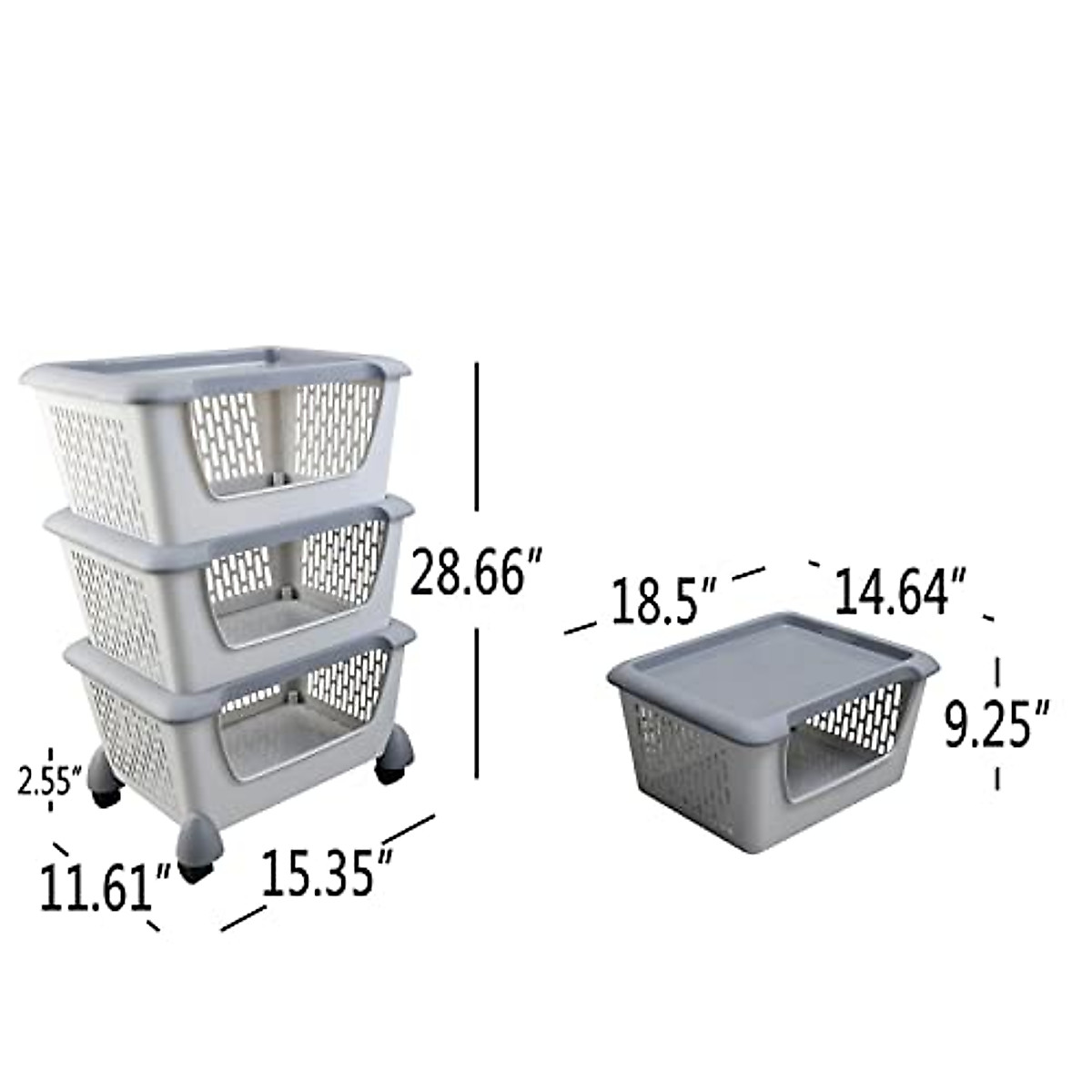 Vcansay 3 Tiers Plastic Large Stacking Organizer Baskets with Lid, Plastic Stacking Bins with Wheels