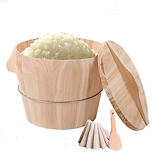 Wooden bucket steamer,cooking rice in wooden barrel, suitable for home and commercial use. Ideal for steaming sticky rice, rice, and steamed buns (30CM)