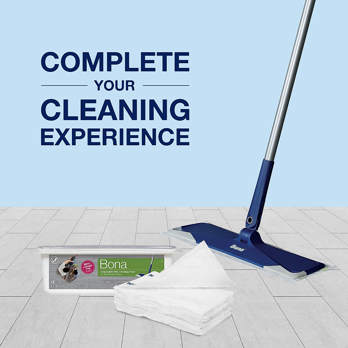 Bona Multi-Surface Floor Disposable Wet Cleaning Pads, for Stone Tile Laminate and Vinyl LVT/LVP, 12ct