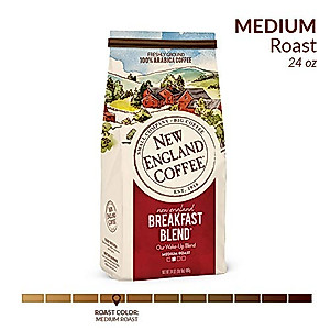 New England Coffee, New England Breakfast Blend, Medium Roast Ground Coffee, 24 Ounce Bag