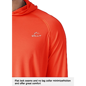 Willit Men's Sun Shirts UPF 50+ Protection Hoodie Rash Guard Shirt SPF UV Shirt Long Sleeve Fishing Outdoor Lightweight Tangerine XL