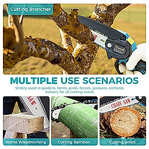 Saker Mini Chainsaw,6 Inch Portable Electric Chainsaw Cordless,2023 Upgrade Small Handheld Chain saw for Tree Branches,Courtyard, Household and Garden,By 2PCS 20V 1500mAh Batteries,Extra 3 PCS Chain