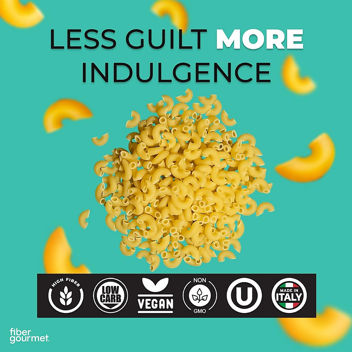 Fiber Gourmet Pasta - Light Elbow Pasta - Low Net Carb, Fiber-Rich, Low Calorie, Healthy Pasta - Made in Italy, Kosher, Vegan, Non-GMO - 8 Oz, Pack of 6