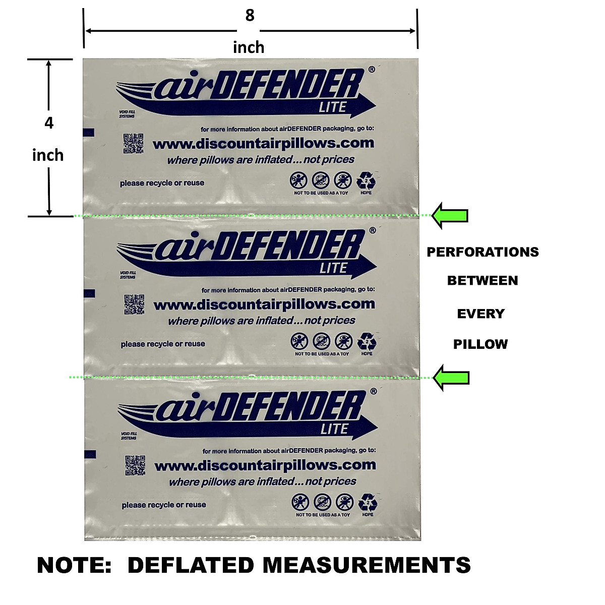 330 count 4x8 airDEFENDER air pillows 40 gallon 5.33 cubic feet void fill cushioning shipping packing package