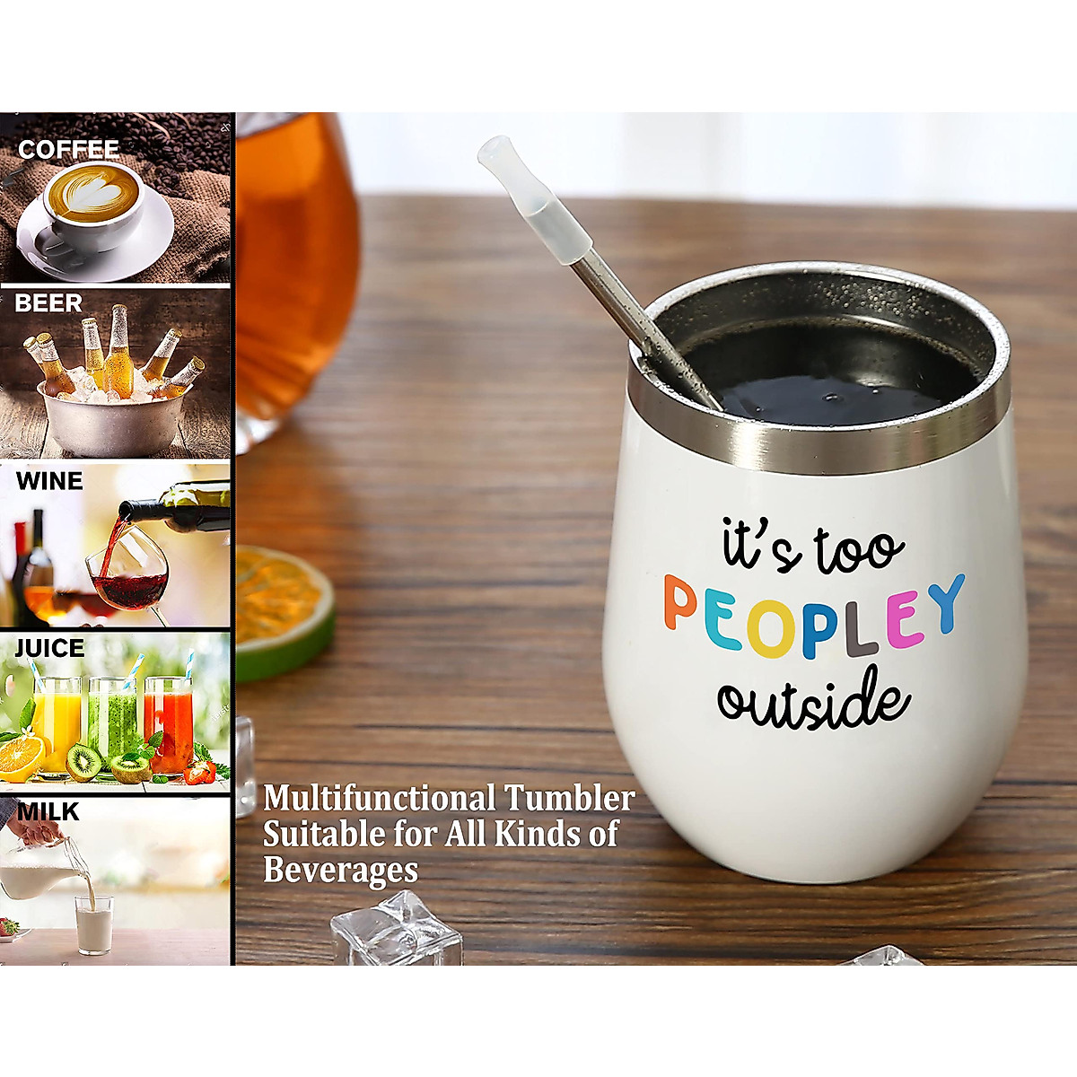 Funny Introvert Gift-It's Too Peopley Outside-Unique Sarcasm,Sarcastic Gift-Inspirational Christmas Birthday Gifts for Women Girls Best Friends Coworkers Sister-12oz Tumbler Coffee Cup Mug