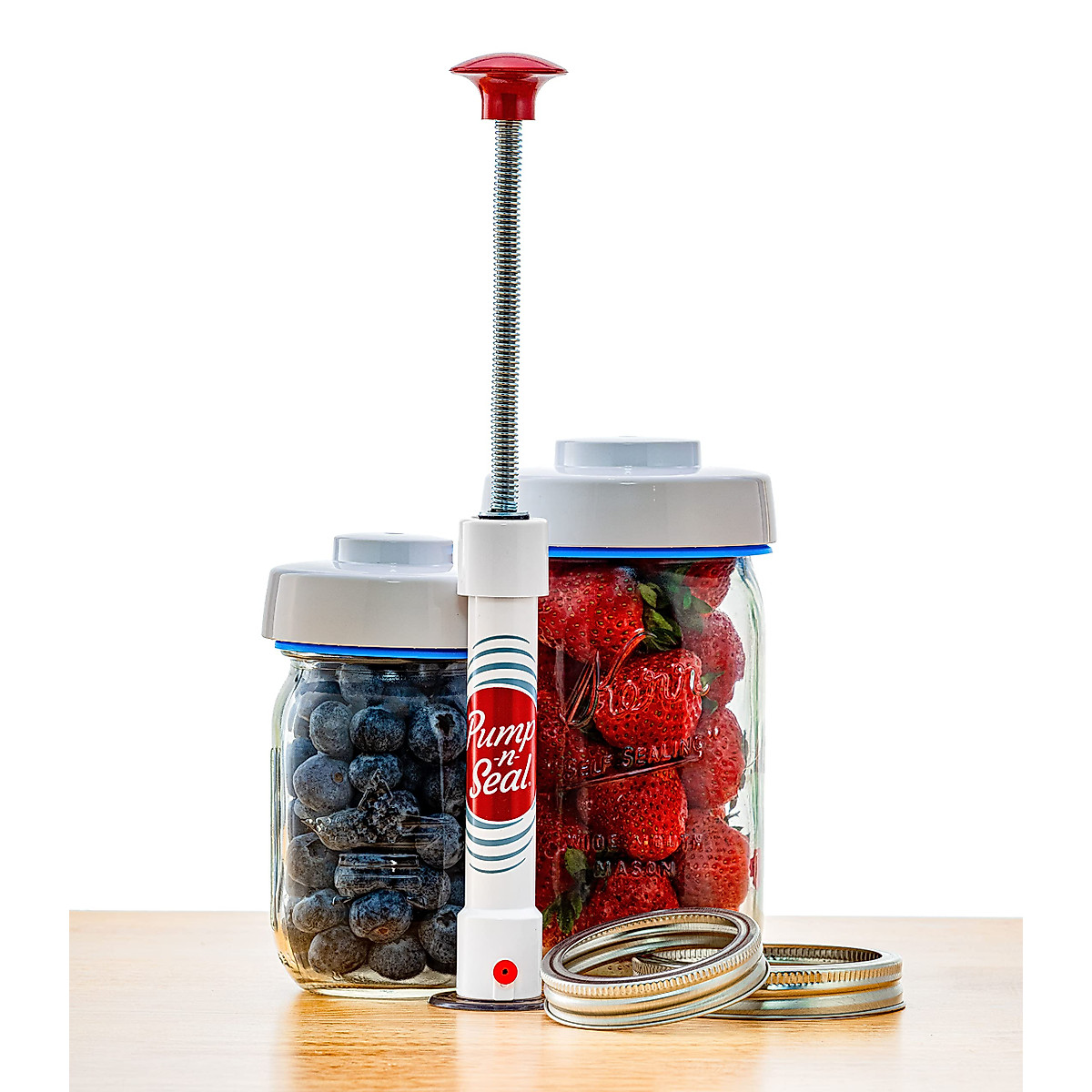 Pump-N-Seal + Mason Jar Attachment Food Vacuum Sealer System - vacuum seal mason jars, recycled jars, ordinary freezer bags, vacuum bags, bowls, and more