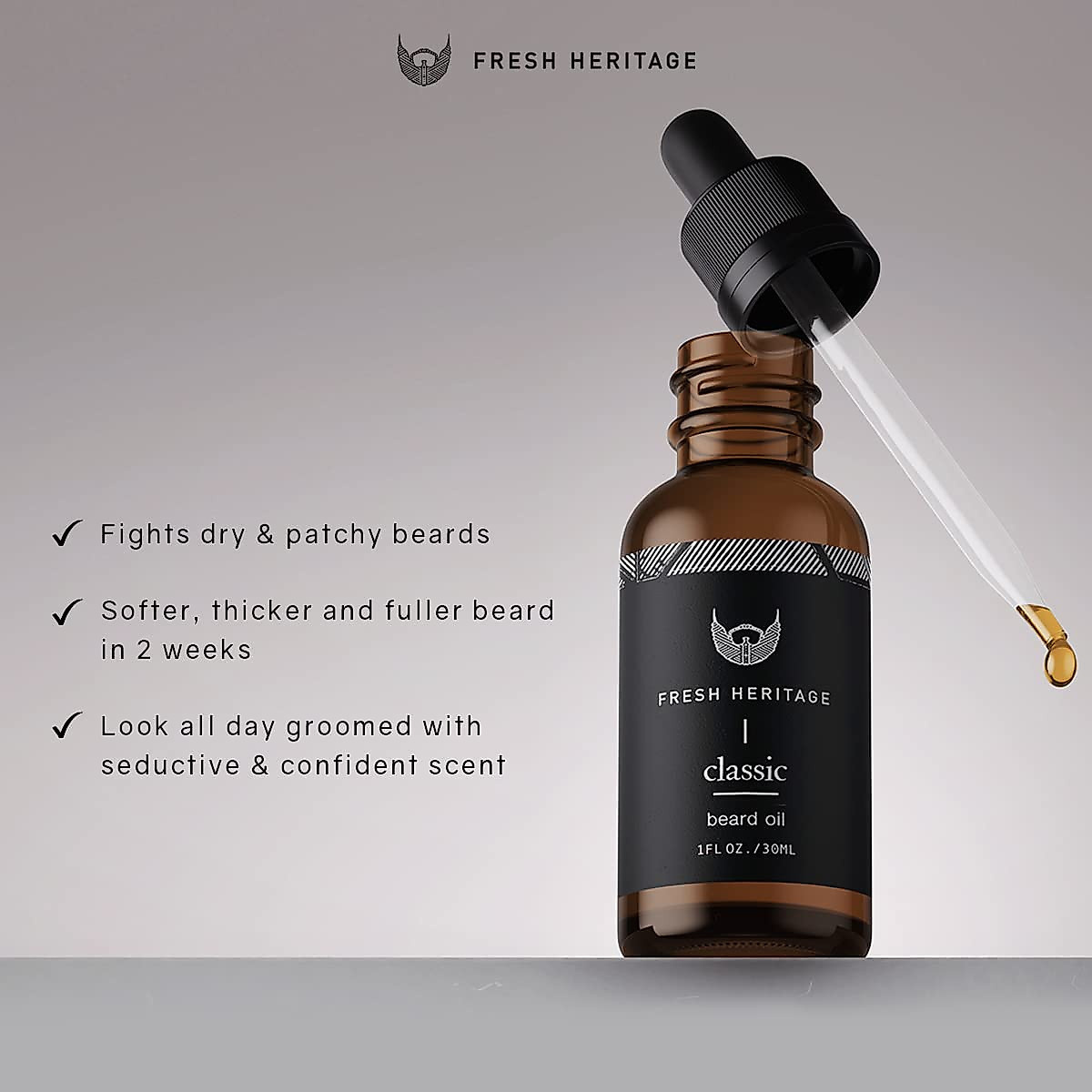Fresh Heritage Faster Beard Growth Bundle - Beard Oil & Hair Growth Vitamin Gummies - Helps Fast Beard Growth - Beard Oil Kit for Men - Refresh Scent