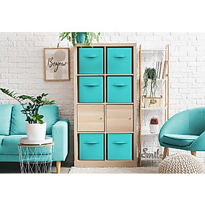 Sorbus Foldable Storage Cubes - 6 Fabric Baskets for Organizing Pantry, Closet, Shelf, Nursery, Playroom, Toy Box, Cubby - 11 Inch Dual Handle Collapsible Closet Organizers and Storage Bins (Aqua)