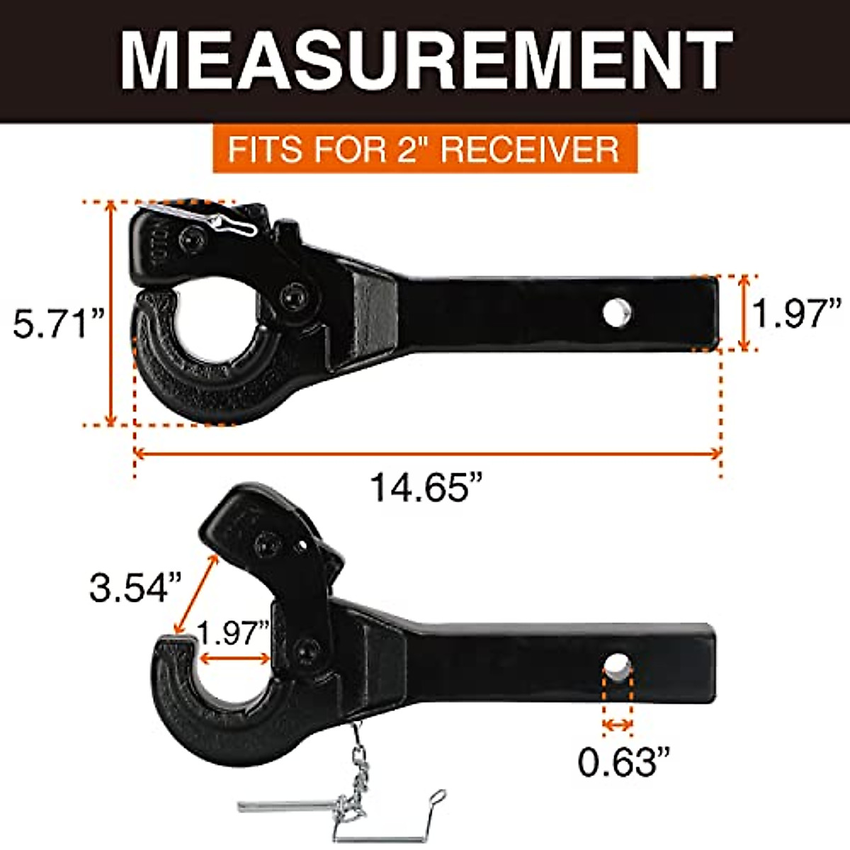 ONLTCO Pintle Hitch Receiver Hook 10 TON for 2” Hitches Hitch Hook Military Receiver 20000lbs