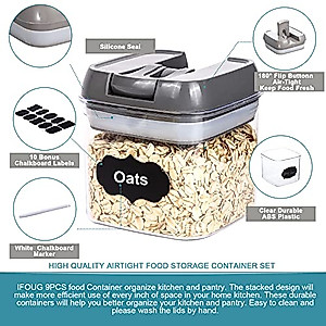 IFOUG 9 Pcs Airtight Food Storage Container Set, Clear Plastic Mini Container Set with Easy Lock Lids Labels & Marker, Kitchen Pantry Containers for Sugar, Herbs, Flour, Ceral etc (Grey)