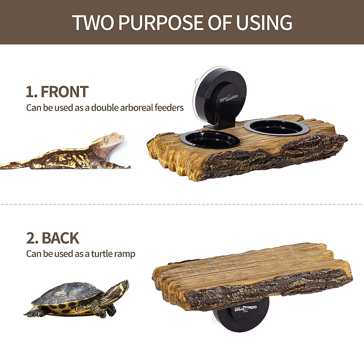 REPTI ZOO Turtle Basking Platform or Reptile Feeding Ledge with Suction Cup, Resin Flat Ramp for Turtle Reptile Chameleon Use