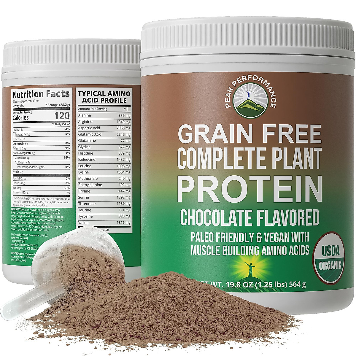 Organic Paleo Grain Free Plant Based Raw Vegan Protein Powder. Amazing Amino Acid Profile and Less Than 1g of Sugar. with Hemp and Pea Protein Chocolate Flavored