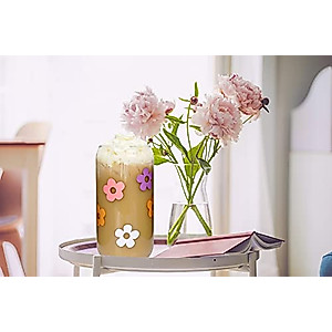 Glass Cups with Lids and Straws, Can Shaped Glass Cups, 20OZ Glass Cups, Drinking Glasses, Iced Coffee Glasses Cup, Smoothie Cups, Tumbler Glass, Reusable Boba Cup Drinking Glasses -Set of 2