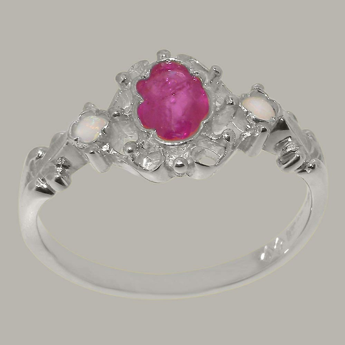925 Sterling Silver Natural Ruby & Opal Womens Anniversary Ring - Size 7.5