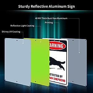 2-Pack Protected by German Shepherd Sign，Beware of Dog Sign, 12"x 8" .04" Aluminum Reflective Sign Rust Free Aluminum-UV Protected and Weatherproof