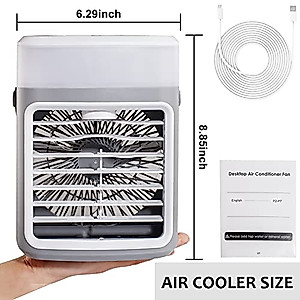 Rubtlamp Evaporative Air Cooler with 3 Speeds, 2-4H Timer Rechargeable Mini Air Conditioner,450ML Water & 7 Color Personal Air Conditioner Cooling Fan, Gray Air Cooler for Room Office Car Camping