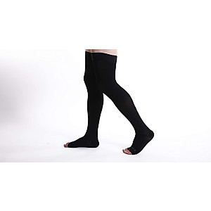 Doc Miller Thigh High Open Toe Compression Stockings 20-30mmHg for Varicose Veins, Pregnancy Support Open Toe Thigh High Compression Socks for Women and Men - 1 Pair Black XX-Large