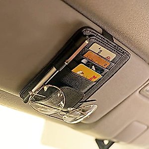 VAGURFO Car Sun Visor Organizer, Card Holder Sunglass Holder Pen Holder Cash Holder Pocket Organizer Registration Document Holder Auto Interior Accessories (Black)