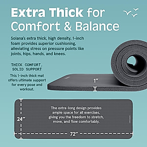 Retrospec Solana Yoga Mat 1" Thick w/Nylon Strap for Men & Women - Non Slip Exercise Mat for Home Yoga, Pilates, Stretching, Floor & Fitness Workouts - Graphite