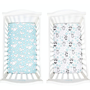 Organic Crib Sheets (2 Pack) - 100% Organic Jersey Cotton Fitted Crib Sheets for Standard Crib and Toddler Mattresses (Blue)