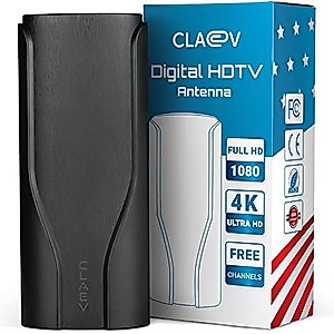 [Newest 2023 Chip] HDTV Antenna; Long Range 300 Miles Reception, Black Indoor/Outdoor Antenna; Built-in Amplifier for Signal Boost; 29.5 ft Coax Cable; Supports All HD Digital TV formats; Claev USA