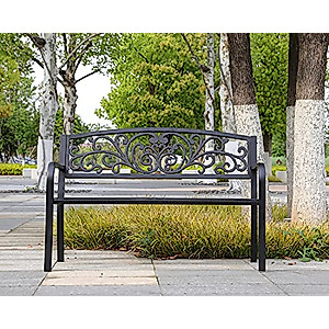 FDW 50in Garden Bench,Powder-Coat Steel Outdoor Benches,500LB Capacity Patio Bench Outdoor Benches for Porch,Garden, Park,Backyard