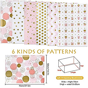 PLULON 6 Sheets Gold and Pink Birthday Gift Wrapping Paper, Gold Pink Gift Wrap Paper for Wedding, Birthdays, Hen Party, Baby Shower Decorations