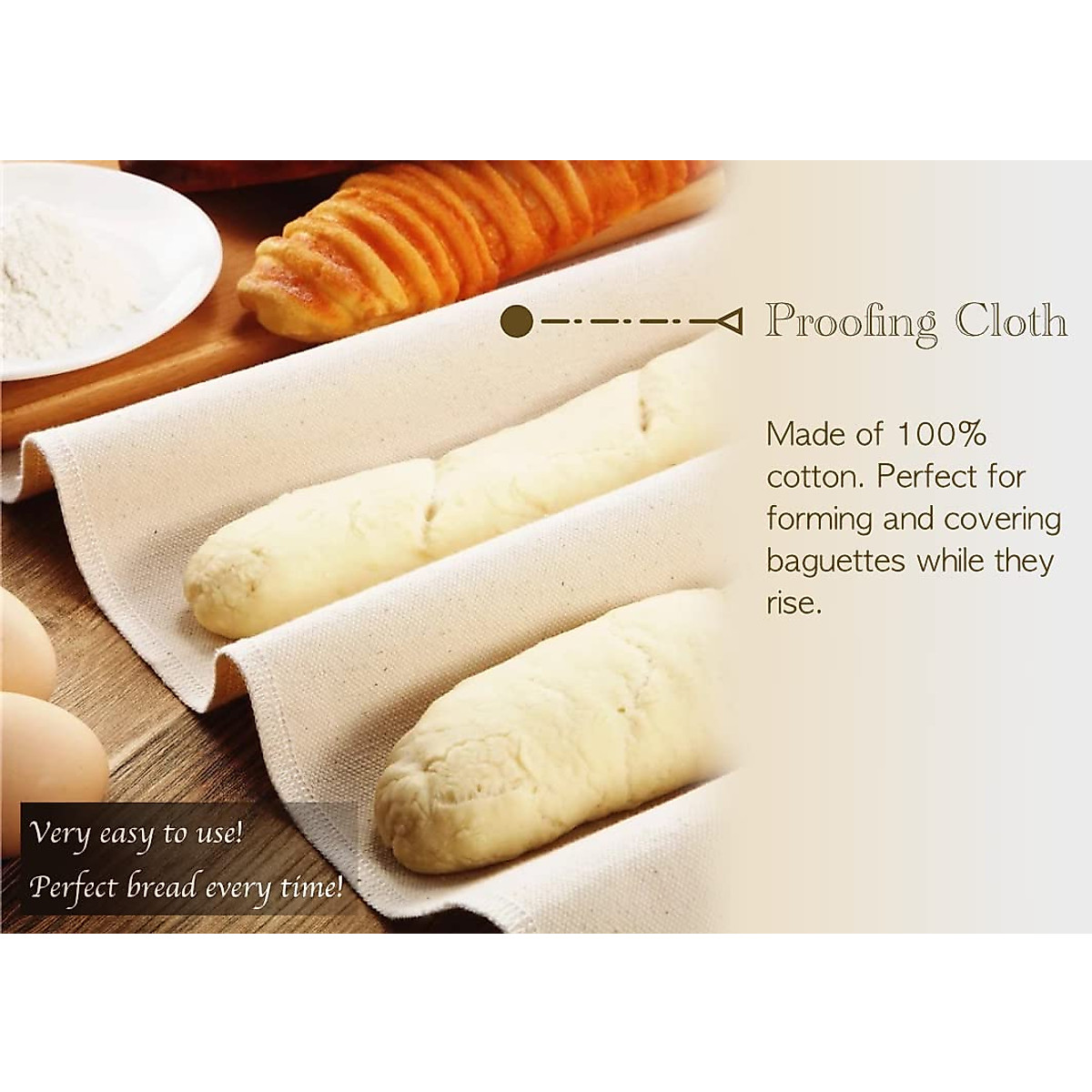 Perforated French Baguette Pan for Baking 15"x13" - 4 Wave Loaves Bread Baking Pan Set with Proofing Cloth, Bread Lame Cutter and Dough Scraper - Nonstick Baguette Bread Making Tools and Supplies