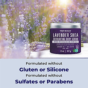 First Botany Body Scrub - Natural Exfoliating Salt Scrub & Body and Face Souffle helps with Moisturizing Skin, Acne, Cellulite, Dead Skin Scars, Wrinkles (10 fl oz, Lavender)