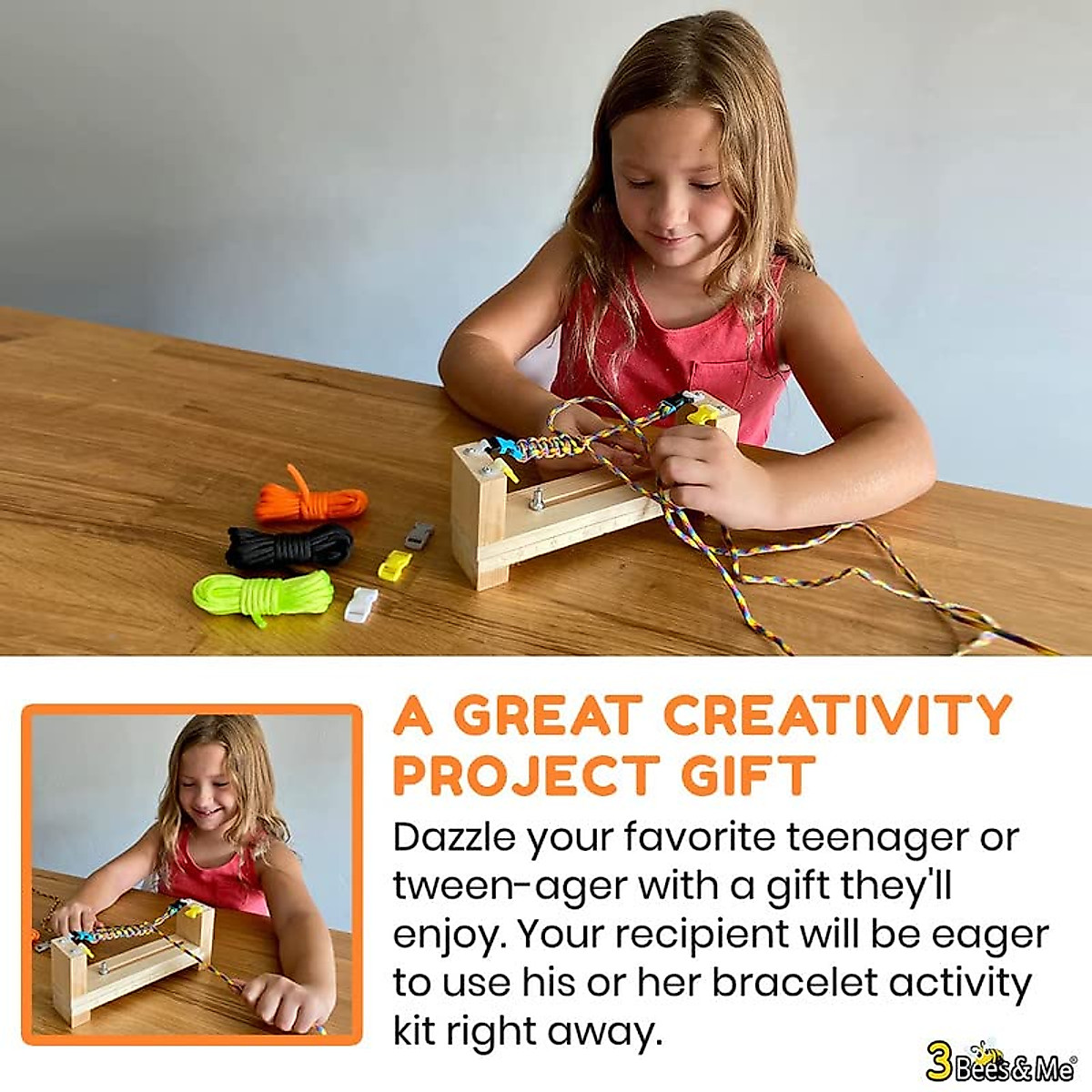3 Bees & Me Paracord Bracelet Kit for Boys & Girls - Complete DIY Friendship Bracelet Maker Set with Jig Loom & Paracords for Kids, Tweens & Teens