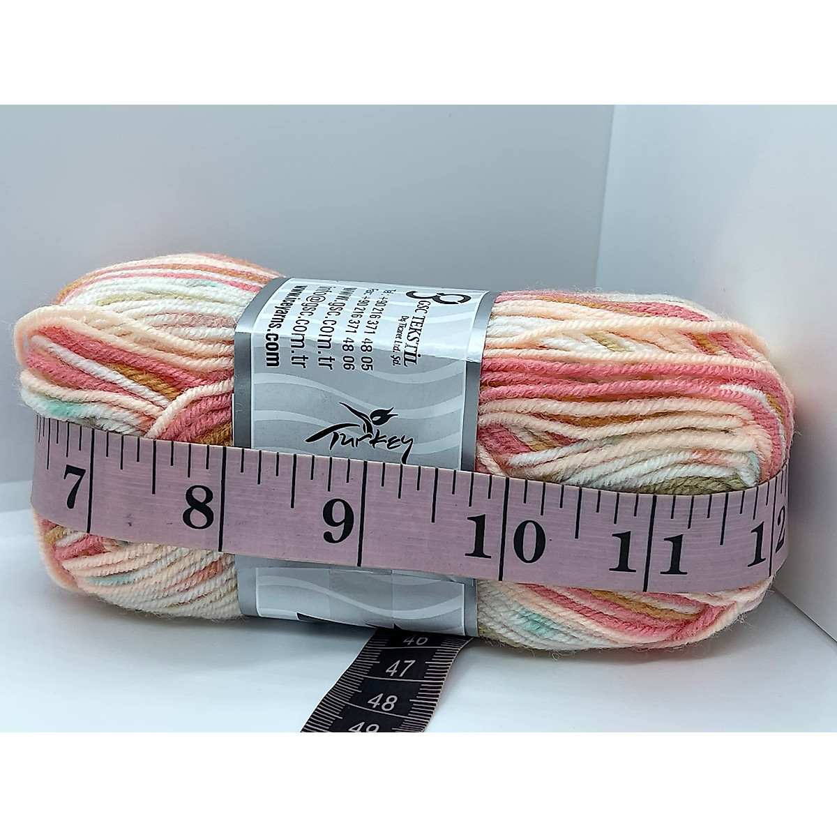 Salmon Mini Baby Design DK Yarn - Acrylic Wool Blend Self-Patterning Yarn 50 Gram, 142 Yards - Salmon, Amber Blue, White +